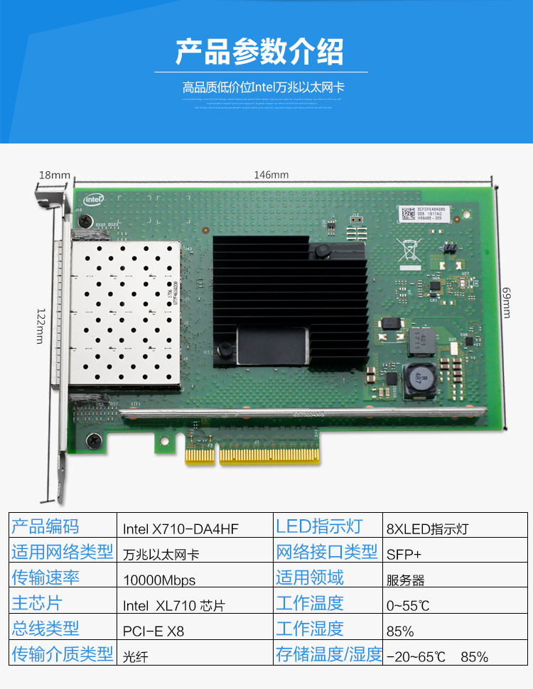 Intel X710-DA4（全高）万兆四口光纤/服务器网卡